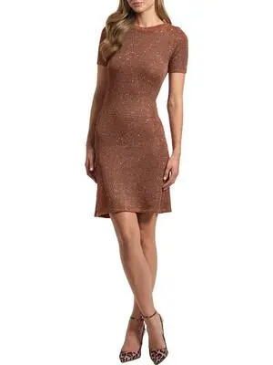 ISAAC MIZRAHI NEW YORK Sequin Mock Neck Sweater Dress - Golden Caramel