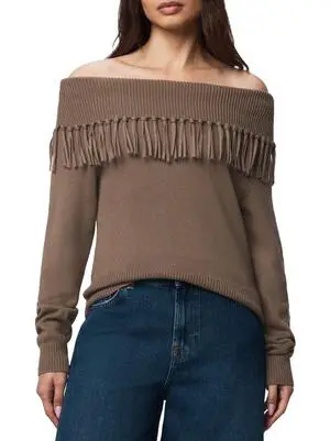 Splendid Simone Fringe Off-the-shoulder Sweater - Cedar Brown