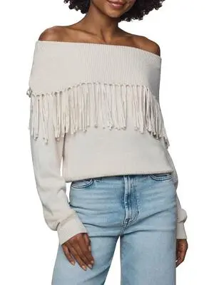 Splendid Simone Fringe Off-The-Shoulder Sweater Pale Oak