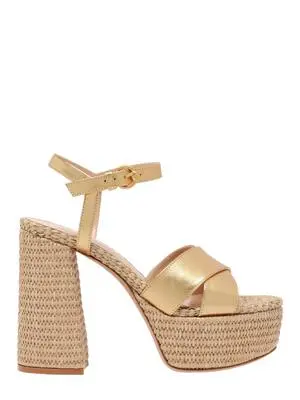 GIANVITO ROSSI Metallic Leather And Raffia Sandals