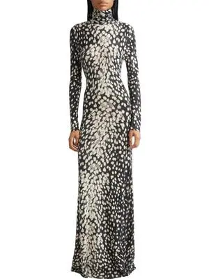 Brandon Maxwell Camille Leopard Print Cashmere Sweater Dress - Snow Leopard