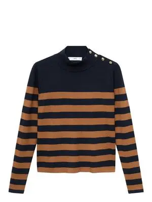 Mango Striped Mock Neck Sweater - Tobacco Brown