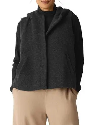 Eileen Fisher Wool Blend Hooded Vest - Charcoal