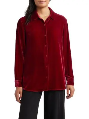 Eileen Fisher Velvet Button-up Shirt - Ruby