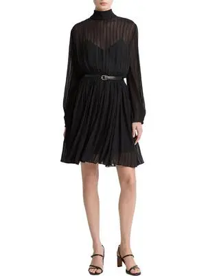 Vince Stripe Long Sleeve Chiffon Dress - Black