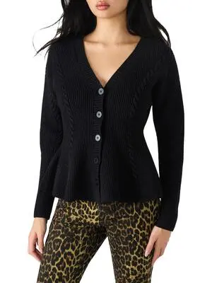 Steve Madden Courtney Rib Peplum Cardigan - Black
