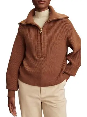Varley Maura Rib Half Zip Sweater - Caramel Pecan