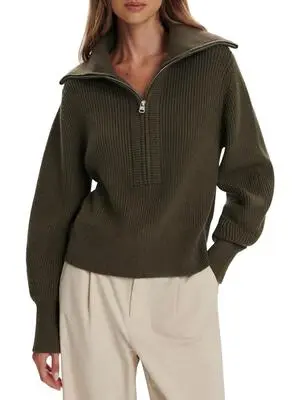 Varley Maura Rib Half Zip Sweater - Olive Night