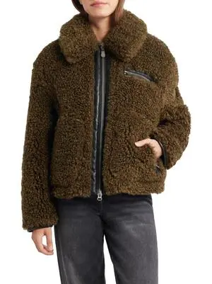 SAVE THE DUCK Hester Faux Fur Jacket - Bark Green
