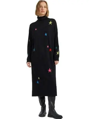 Chinti & Parker Wool Cashmere Star Rollneck Dress - Black