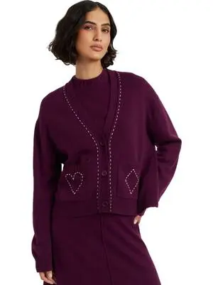 Chinti & Parker Wool Cashmere Queen Of Hearts Cardigan - Mulberry