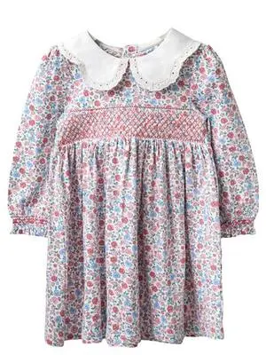 JOJO MAMAN BEBE Floral Print Smocked Cotton Dress - Pink