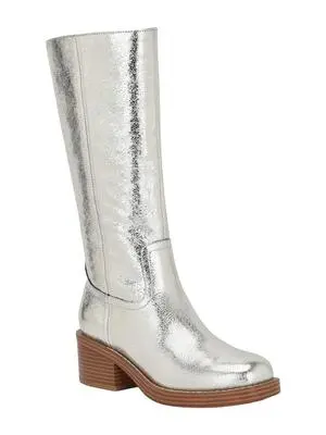 Nine West Broklyn Block Heel Mid-Calf Boots Silver