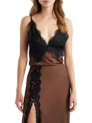 LoveShackFancy Elloryn Lace Satin Camisole - Chocolate Brown
