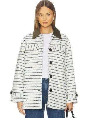 MAUDE CLUB Millie Coat - Ivory Blue Stripe