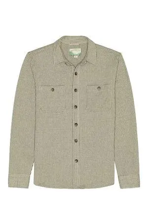 Marine Layer Pacifica Stretch Twill Shirt In Grey - Grey Railroad Stripe