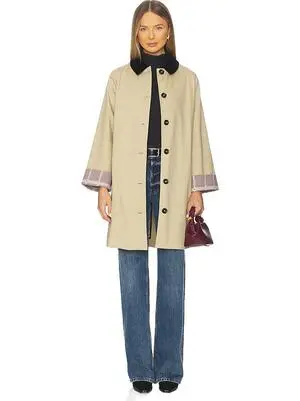 MAUDE CLUB Abigail Trench Coat - Tan With Plaid Combo