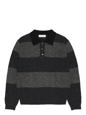 DUNST Chunky Rugby Sweater - Grey & Charcoal Grey