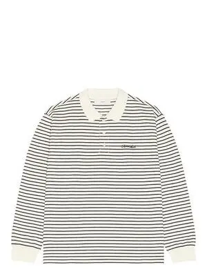 DUNST Multi Stripe Collared T-shirt In White - Ivory Stripe