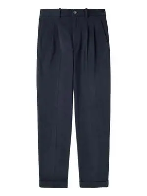 Herno Slim-fit Straight-leg Pleated Cotton-velvet Trousers - Blue