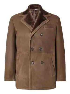 Eleventy Double-breasted Shearling Overcoat - Brown