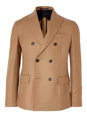 SLOWEAR Slim-fit Double-breasted Virgin Wool-blend Flannel Suit Jacket - Neutrals