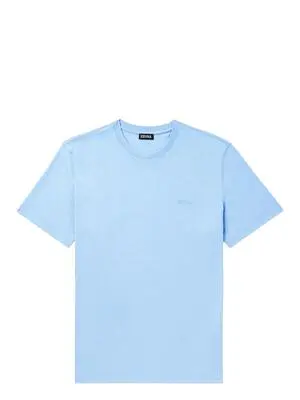Zegna Logo-embroidered Cotton-jersey T-shirt - Blue