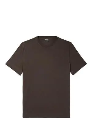 Zegna Logo-embroidered Cotton-jersey T-shirt - Brown