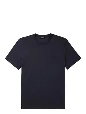 Zegna Logo-embroidered Cotton-jersey T-shirt - Blue