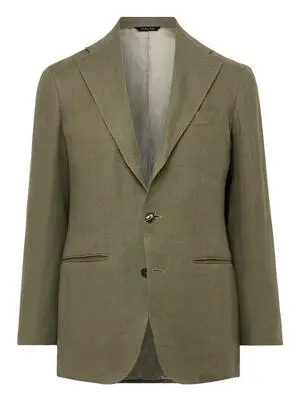 SAMAN AMEL Unstructured Linen Suit Jacket - Green
