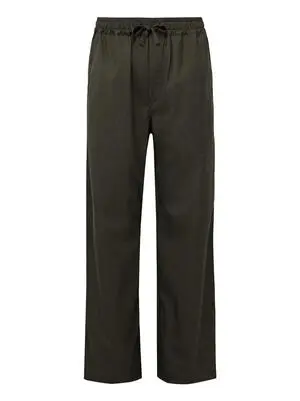 SAMAN AMEL Straight-leg Wool Drawstring Trousers - Brown
