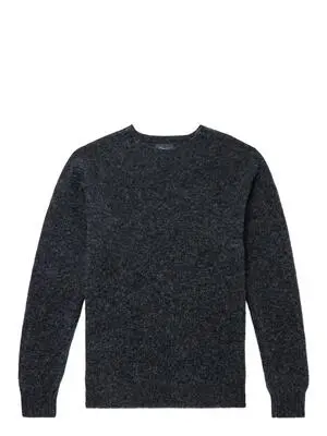 DRAKE'S Brushed Shetland Wool Crewneck Sweater - Gray