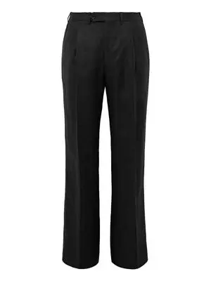 SAMAN AMEL Straight-leg Pleated Linen Trousers - Black