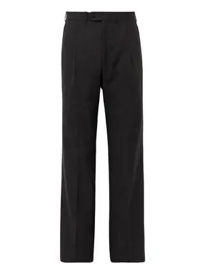 SAMAN AMEL Straight-leg Pleated Wool-blend Suit Trousers - Brown