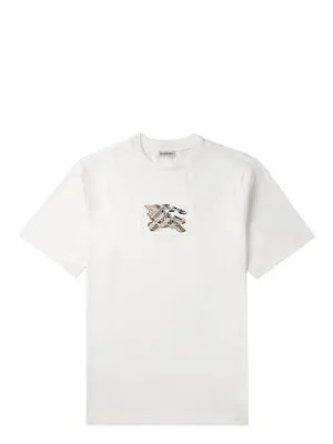 Burberry Slim-fit Logo-embroidered Appliquéd Cotton-jersey T-shirt - White