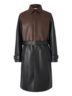 Loewe Belted Panelled Leather Coat - Black