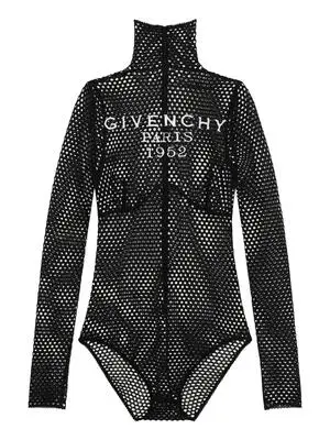 Givenchy Mesh Bodysuit With Signature - Black