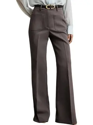 REISS Priya Petite Twill Patch-pocket Flared Trousers - Mauve Neutral