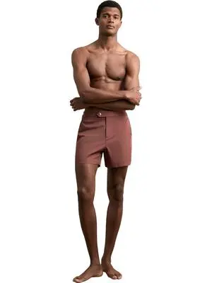 REISS Side-adjuster Swim Shorts - Terracotta Brown