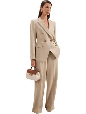 REISS Linen-blend Double-breasted Suit Jacket - Neutral