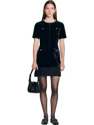 Sandro Mini Velvet Dress - Black