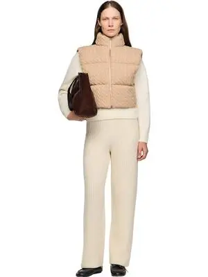Sandro Sleeveless Cropped Puffer Vest - Beige