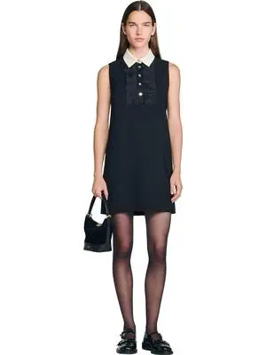 Sandro Mini Dress With Contrast Collar - Black