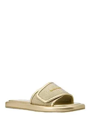Michael Kors Suki Embellished Metallic Slide Sandal - Gold