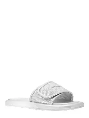 Michael Kors Suki Embellished Metallic Slide Sandal - Silver