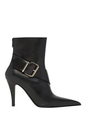 Alexander McQueen Heron Buckle Leather Ankle Booties - Black/silver