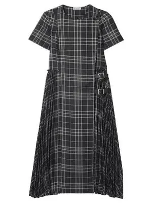 Burberry Check Pleated Midi Wrap Dress - Onyx Grey