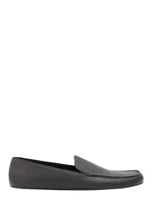 THE ROW Leo Grained Leather Slippers - Black