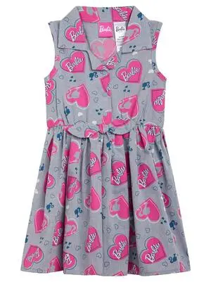 BARBIE Sleeveless Chambray Dress - Blue/pink