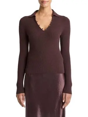 Vince Rib Cashmere & Silk Polo Sweater - Fig